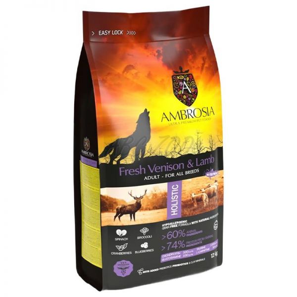 Ambrosia Adult All Breeds Fresh Venison & Lamb 12 kg | ABC-ZOO